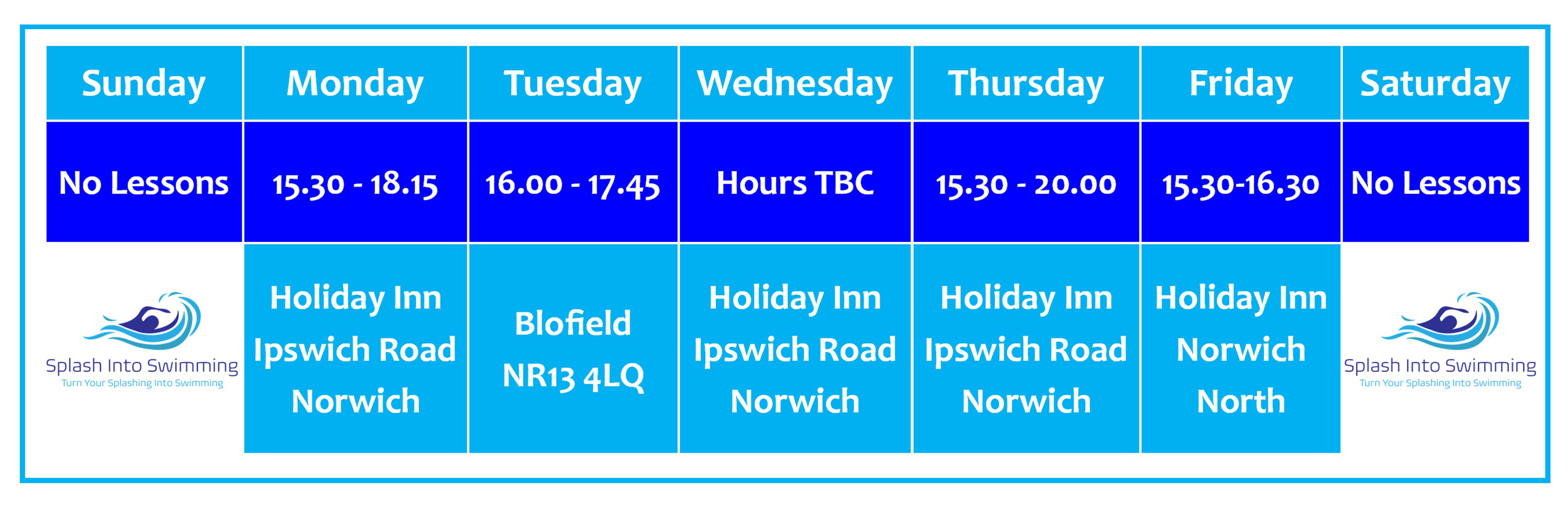 Timetable and Availability - Splash into Swimming